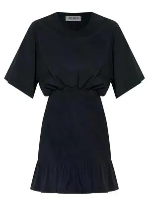 Attico Smocked Ruffled Mini Dress - Black
