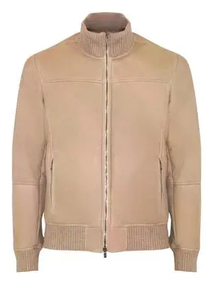 VOLFAGLI FIRENZE Ribbed-trim Zip-front Leather Jacket - Neutrals