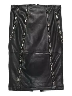 Patrizia Pepe Leather Studded Midi Skirt - Black