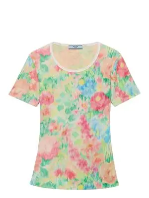 Prada Floral-print Ribbed T-shirt - Green