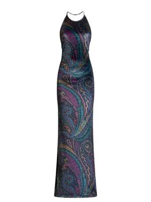 Etro Paisley-print Halterneck Maxi Dress - Blue