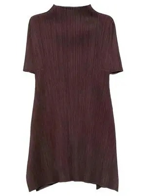 Issey Miyake Pleated High-neck Mini Dress - Brown