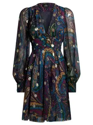 Etro Paisley-print V-neck Mini Day Dress - Blue