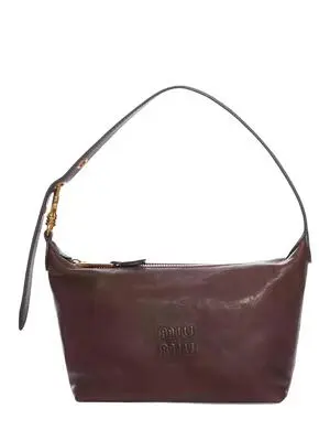 Miu Miu Logo-embossed Leather Shoulder Bag - Brown