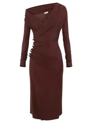 Elisabetta Franchi Draped Midi Dress - Brown