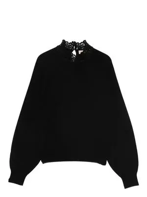 TWINSET Lace Insert High-neck Sweater - Black