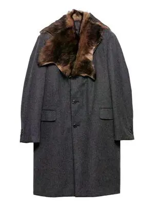 Prada Wool Coat With Sheepskin Collar - Grey