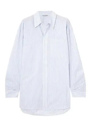 Acne Studios Oversized Printed Striped Cotton Oxford Shirt - Blue