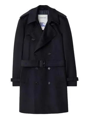 Burberry Mid-length Cashmere Trench Coat - Navy