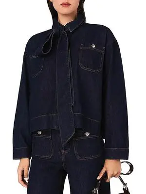 Maje Denim Shirt With Bow Detail - Navy