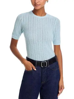Rag & Bone Francesca Merino Wool Short Sleeve Sweater - Sky Blue