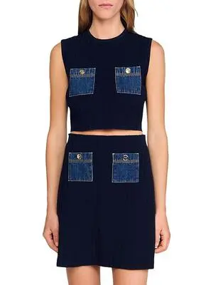 SANDRO Knit And Denim Top