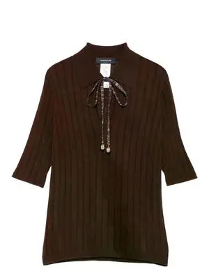Fabiana Filippi Ribbed Tie-neck Top - Brown