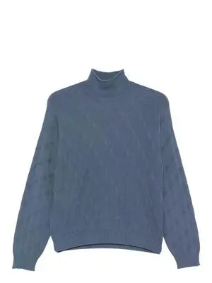 Emporio Armani High-neck Diamond-pattern Sweater - Blue