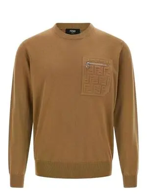 Fendi Embossed-pocket Wool Sweater - Brown