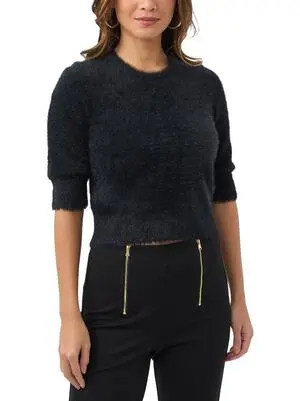 Trina Turk Fuzzy Elbow Sleeve Sweater - Black