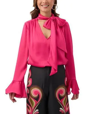 Trina Turk Alora Crinkle Georgette Tie Neck Blouse - Forrest Rose