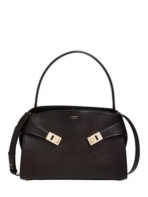 FERRAGAMO Small Hug Grained Leather Top Handle Satchel - Nero
