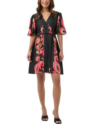 Trina Turk Certonia Border Printed Puff Sleeve Dress - Multi