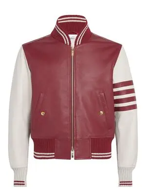 Thom Browne Leather Bomber Jacket - Burgundy