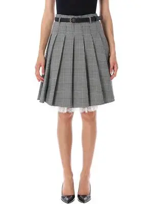 SELF-PORTRAIT Prince Of Wales Check Pleated Midi Skirt - Black