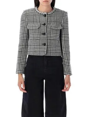 SELF-PORTRAIT Houndstooth Jacket With Crystal Trim - Black