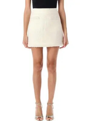 SELF-PORTRAIT Bouclé Mini Skirt With Pearl Trim - White