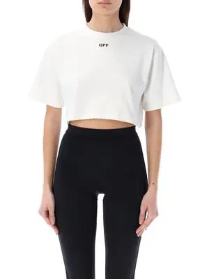 Off White Off- Off Stamp Rib Cropped Tee - White