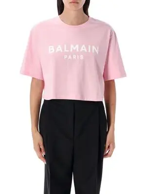 Balmain Printed Logo Cropped T-shirt - Bianco