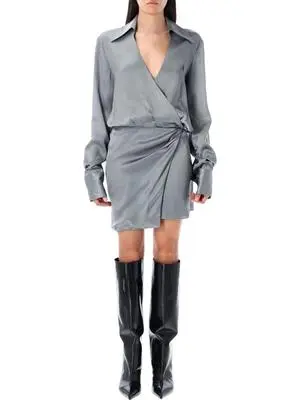 Attico Satin Mini Dress - Grey