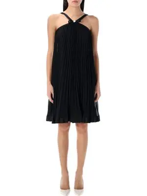 Versace Halterneck Pleated Mini Dress - Black