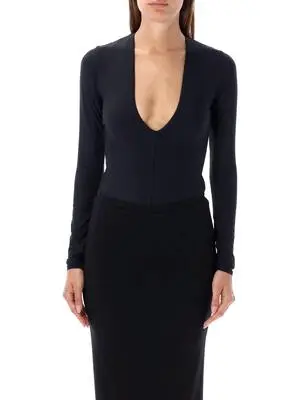 Eterne Long Sleeve Deep V Bodysuit - Black