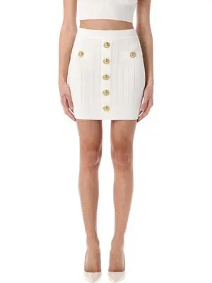 Balmain Ribbed Knit Mini Skirt - White