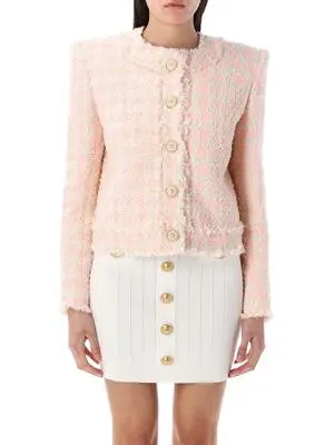 Balmain Textured Tweed Jacket - Pink
