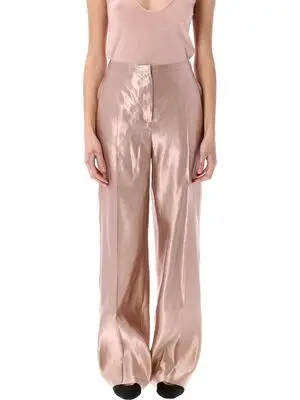 LOULOU Linen And Silk Blend Wide Leg Trousers - Petal Pink