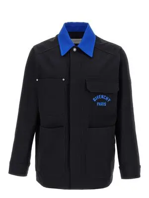 Givenchy Logo Embroidery Overshirt - Blue