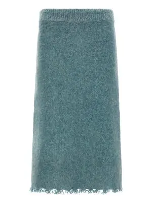 JIL SANDER Wool Knit Midi Skirt - Light Blue