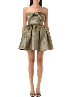 SELF-PORTRAIT Metallic Jacquard Mini Dress - Golden