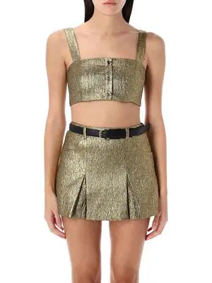 SELF-PORTRAIT Metallic Jacquard Crop Top - Golden