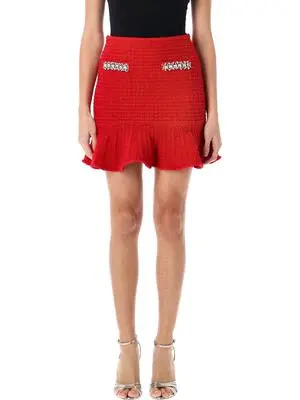SELF-PORTRAIT Textured Knit Mini Skirt - Red