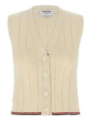 Thom Browne Rwb Intarsia Merino Wool Vest - White