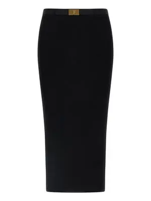 Elisabetta Franchi Ribbed Knit Midi Skirt - Black