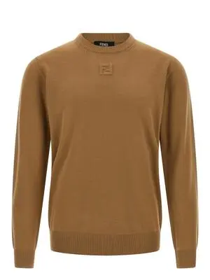 Fendi Wool Sweater With Embossed Logo - Beige