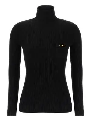 Elisabetta Franchi Ribbed Turtleneck Sweater - Black