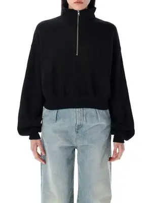 Eterne Terne Cropped Sweatshirt With Half-zip - Black