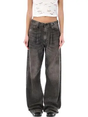 R13 Damon Pleated Wide Leg Jeans - Ellery Black