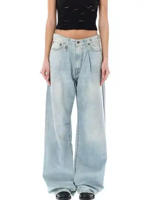 R13 Damon Pleated Wide Leg Jeans