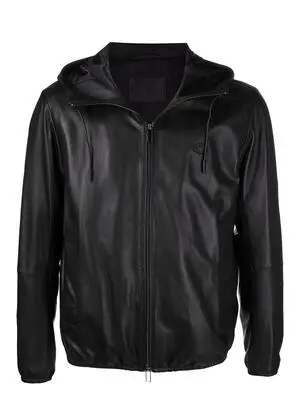 Emporio Armani Zipped Leather Jacket - Black