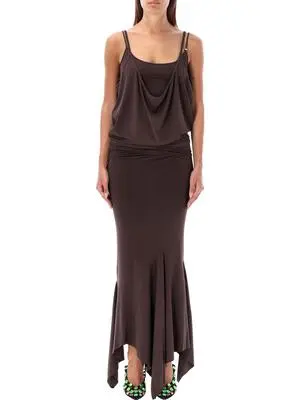 Attico Draped Maxi Dress - Dark Brown