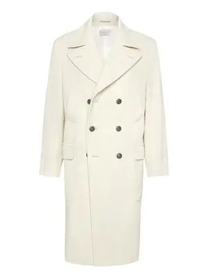Brunello Cucinelli Cashmere Velvet Double-breasted Coat - White